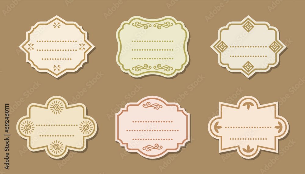 Retro cardboard flat frame. Elegant blank stickers template for text ...