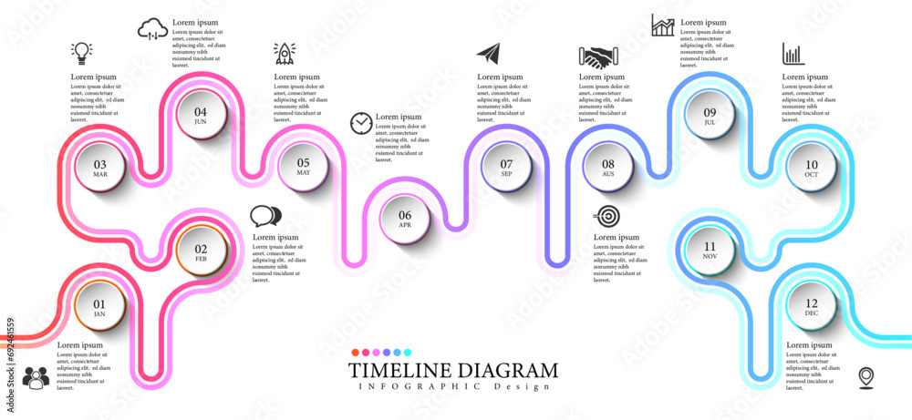 Infographic workflow diagram 12 months infographic number Process flow ...