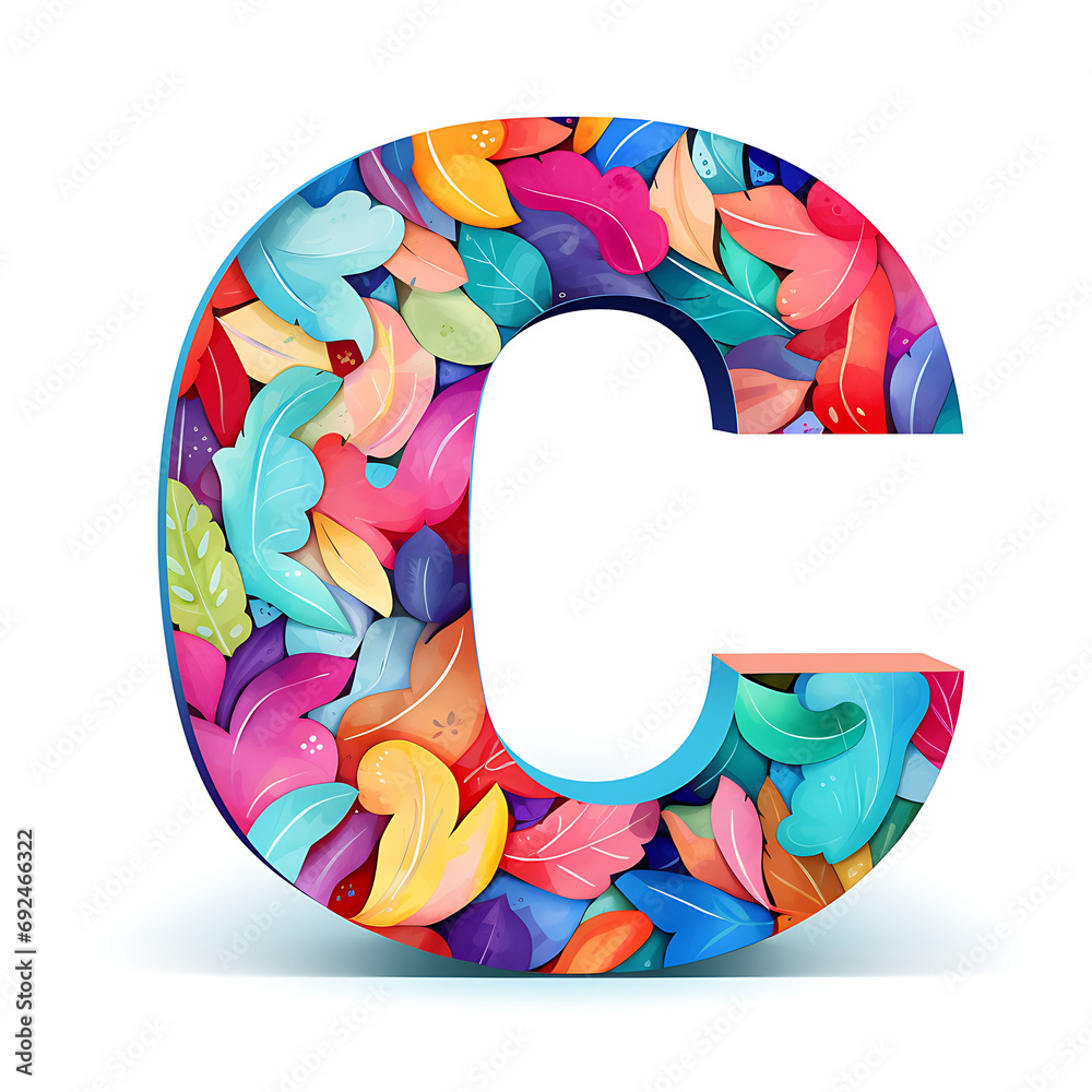 Letra C decorada con hojas de colores sobre fondo blanco Stock ...