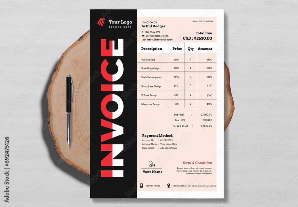 Modern and Simple Invoice Layout Stock Template | Adobe Stock