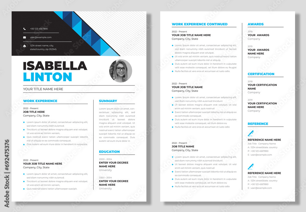 Professional CV Template Design Layout Stock Template | Adobe Stock