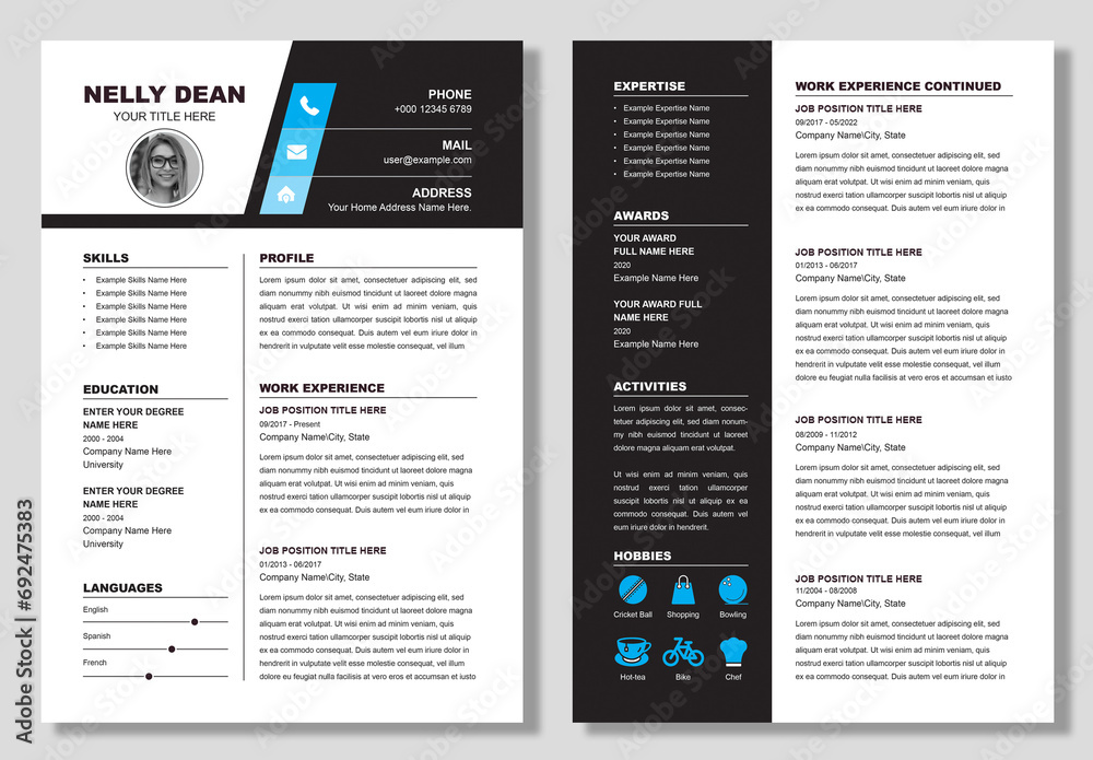 Resume CV Template Layout Stock Template | Adobe Stock