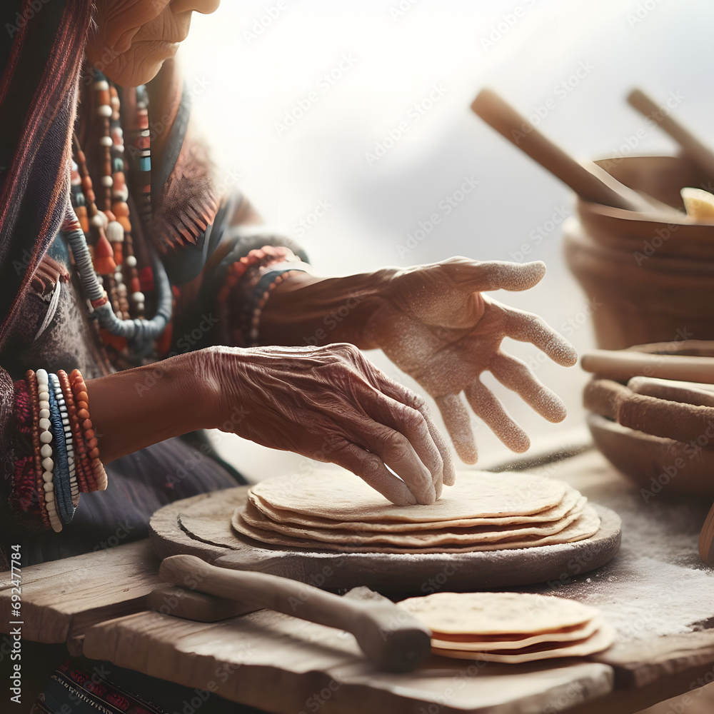 hands of an older woman making tortillas, traditional Mexican cuisine ...