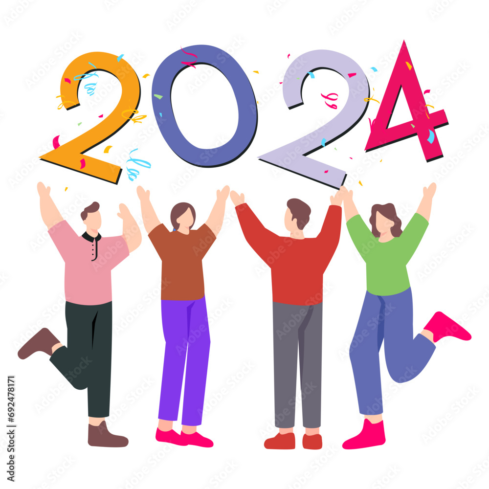 Happy group of people jumping and holding Twenty Twenty Four concept ...