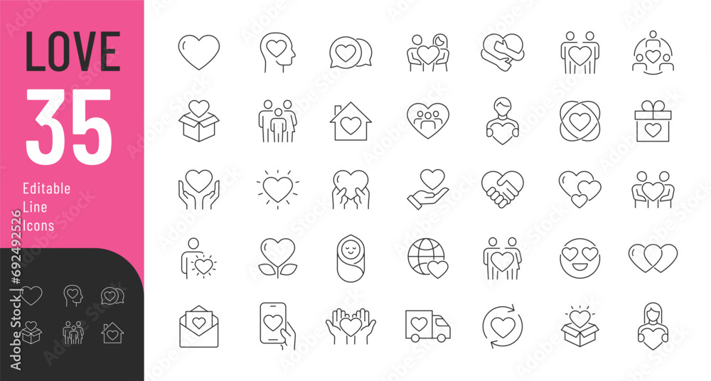 Love Editable Icons Set. Vector illustration in thin line style of ...