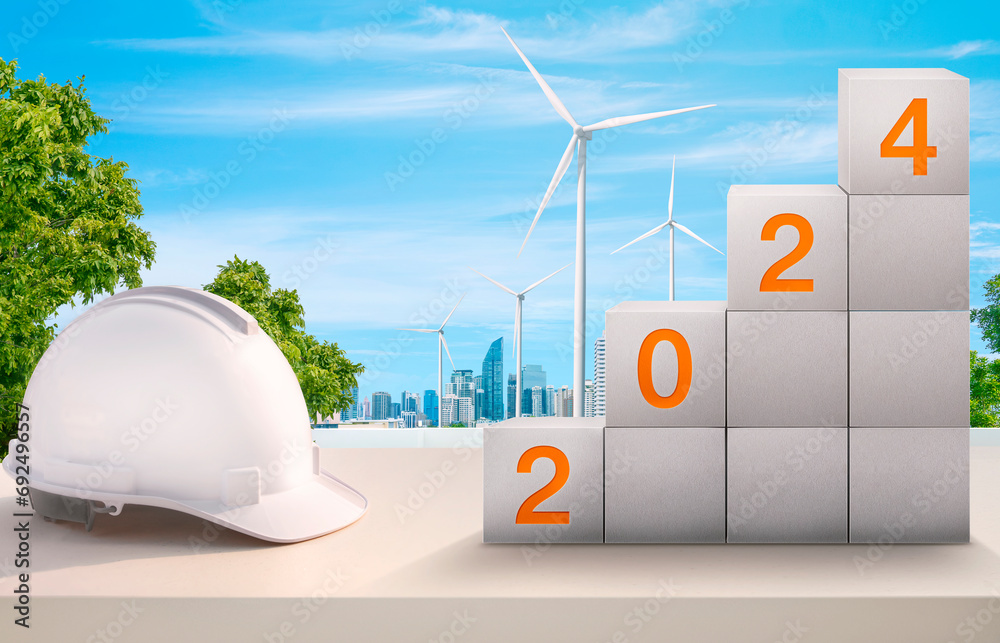 Happy New Year 2024 construction industry, Number on concrete cube ...