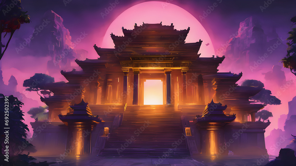 Mystic detailed fantasy temple paint illustration for wallpaper Stock ...