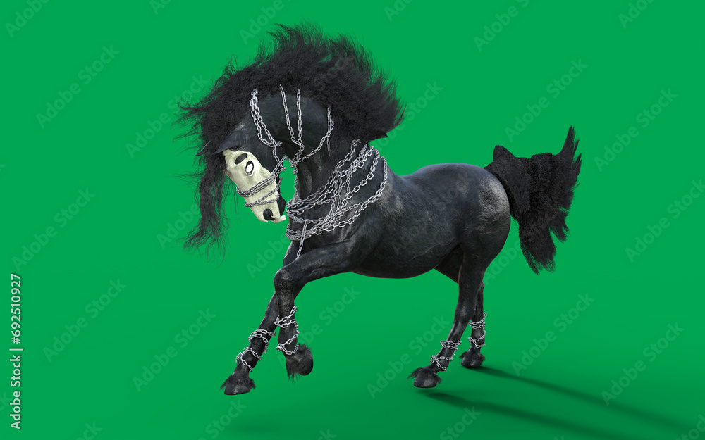 3d Illustration of a fantasy black horse isolated on green screen ...