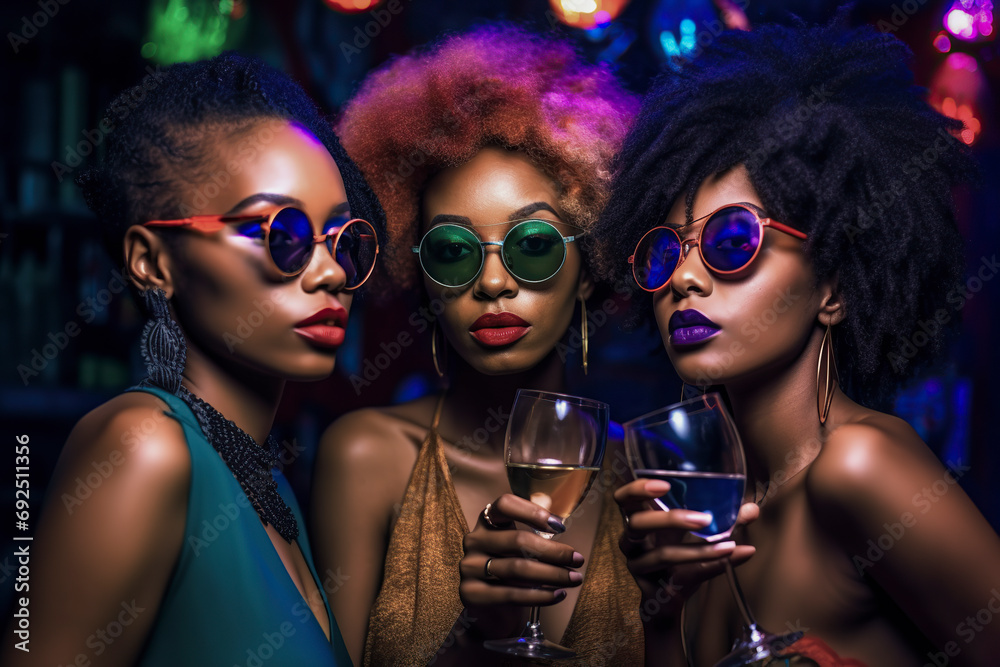 three young black women partying in a nightclub Stock Photo | Adobe Stock