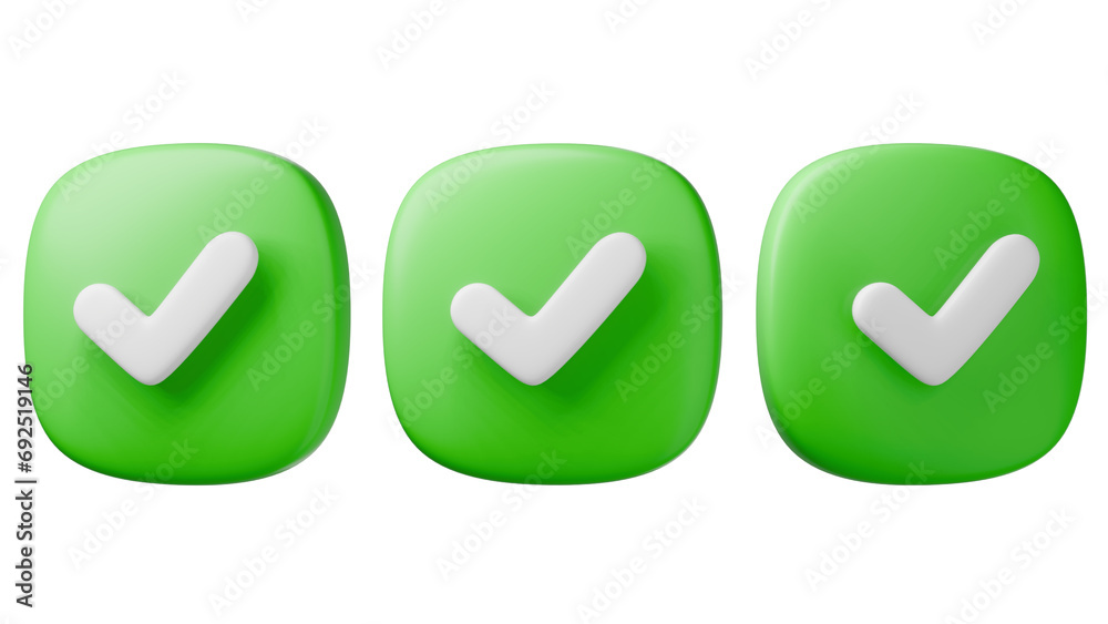 Check mark tick box icon simple 3d render. Isolated on white background ...