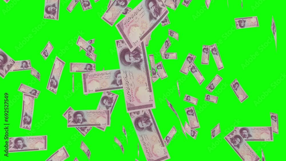100 IRANIAN RIAL notes falling Green screen Stock-Video | Adobe Stock