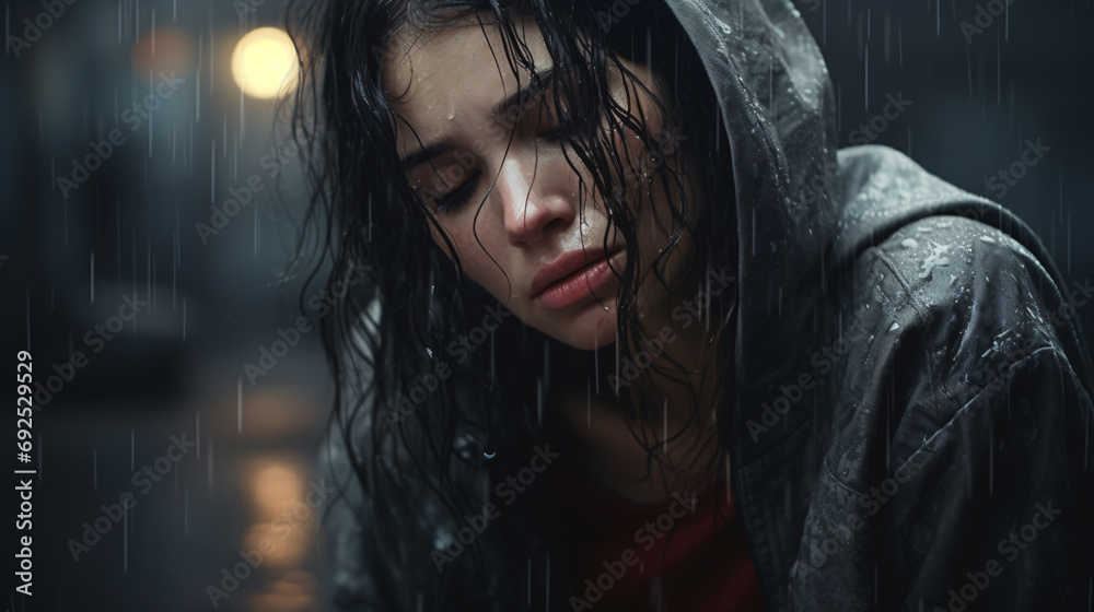 Sitting in the rain, I cried and felt sad.Hold your head down deeply My ...