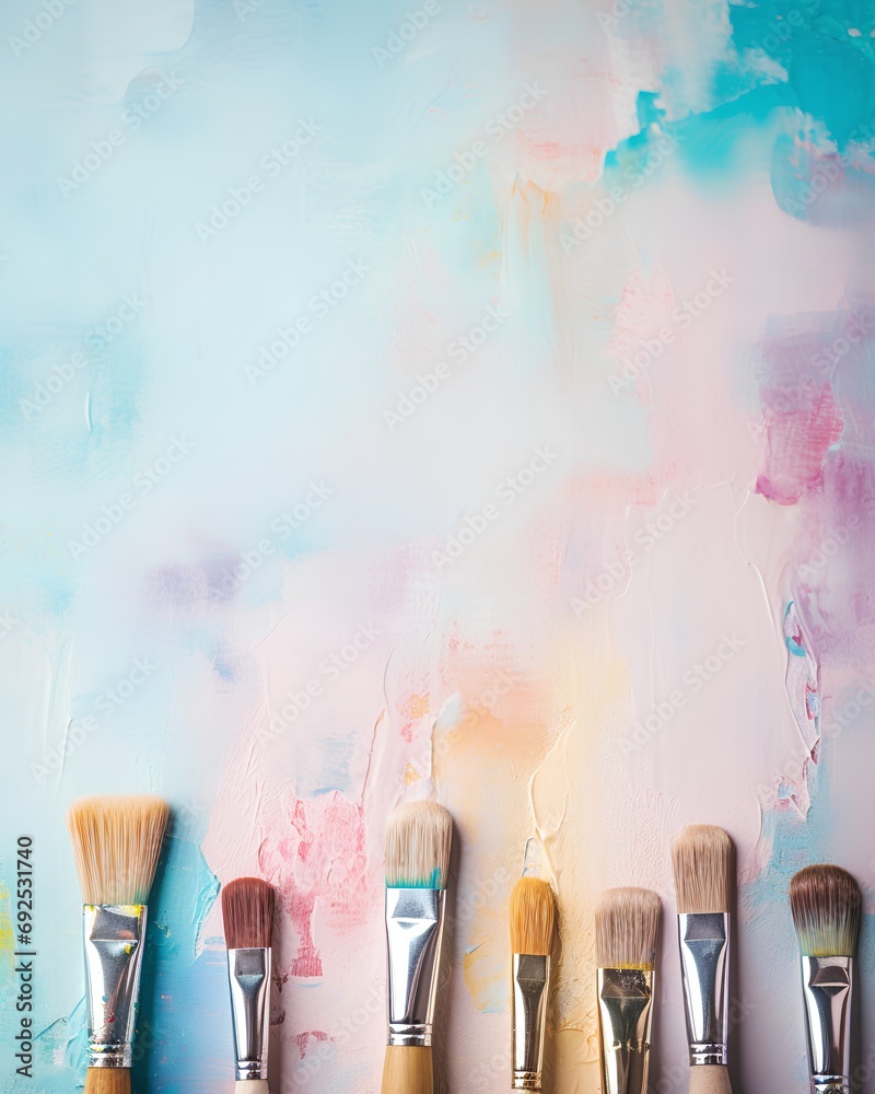 Aesthetic background adorned with an array of paint brushes and a ...