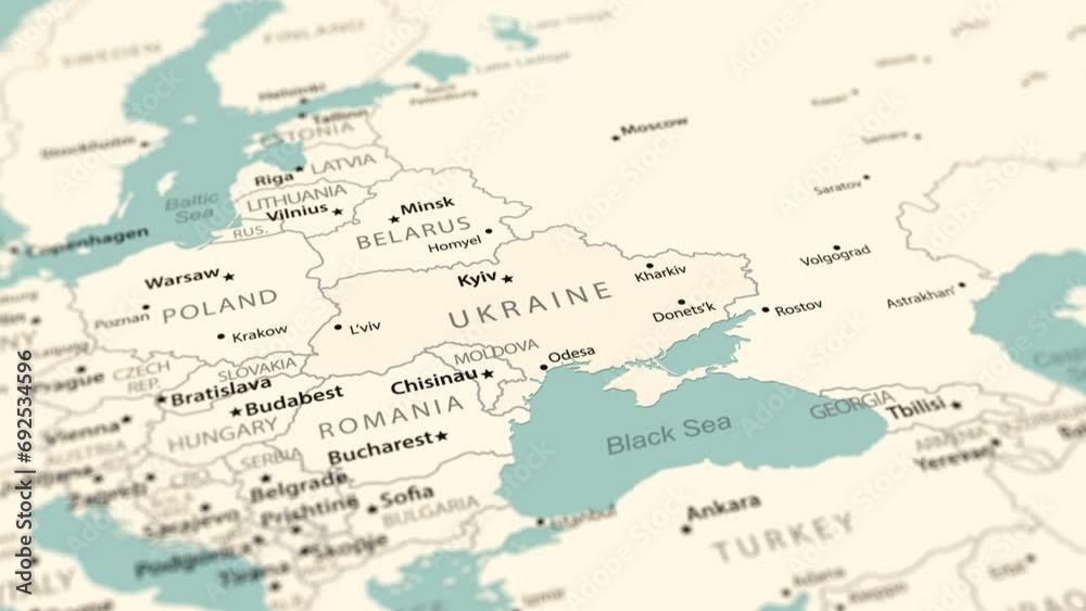 Ukraine on the world map. Smooth map rotation. 4K animation. Stock ...