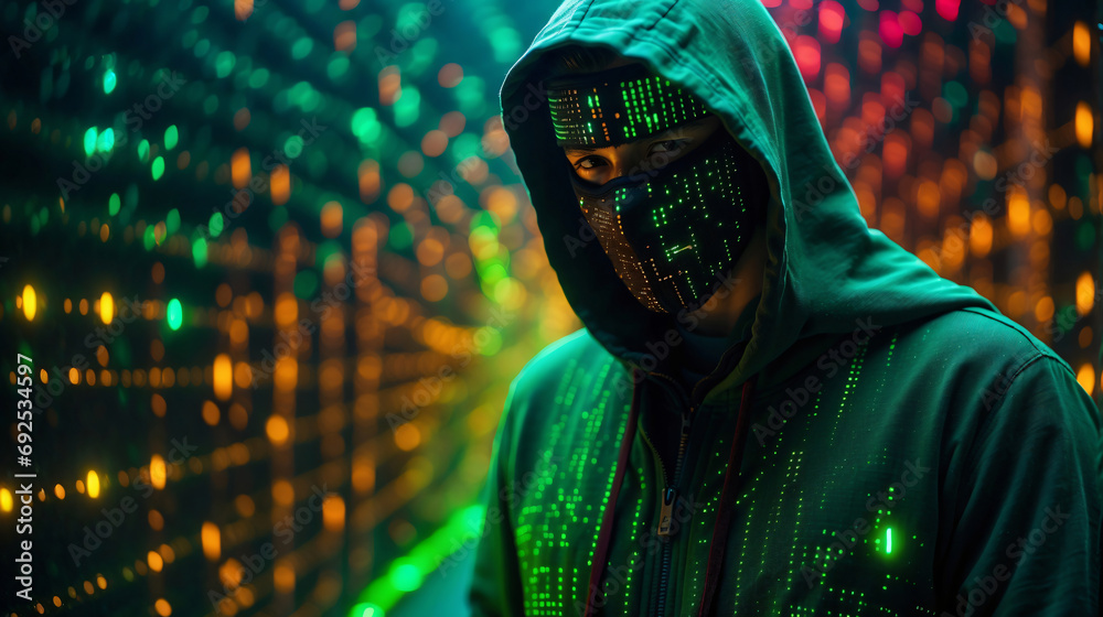 digital data security hacker with a mask Hacking for profit, credit ...