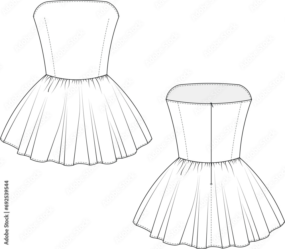 strapless sleeveless mini short flared frill princess ballet dress gown ...