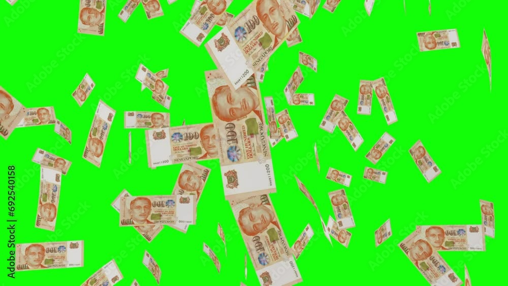 100 SINGAPORE DOLLAR notes falling Green screen Stock-Video | Adobe Stock