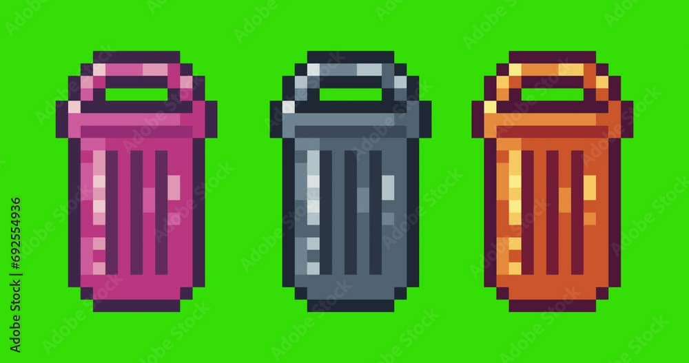 Vidéo Stock Green screen of trash can, trash bin icon bits pixel slowly ...