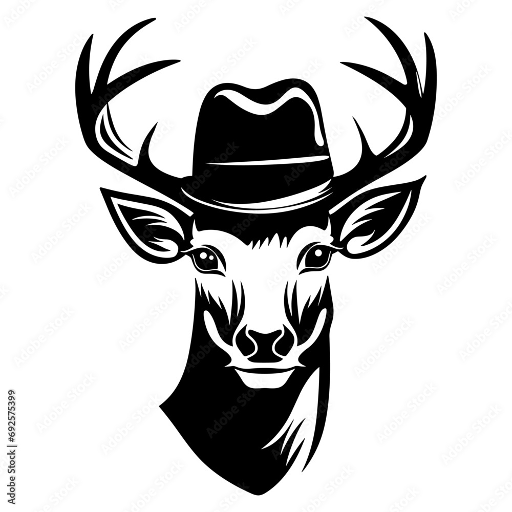 Vintage deer in a cowboy hat 60s style retro comic black vector ...