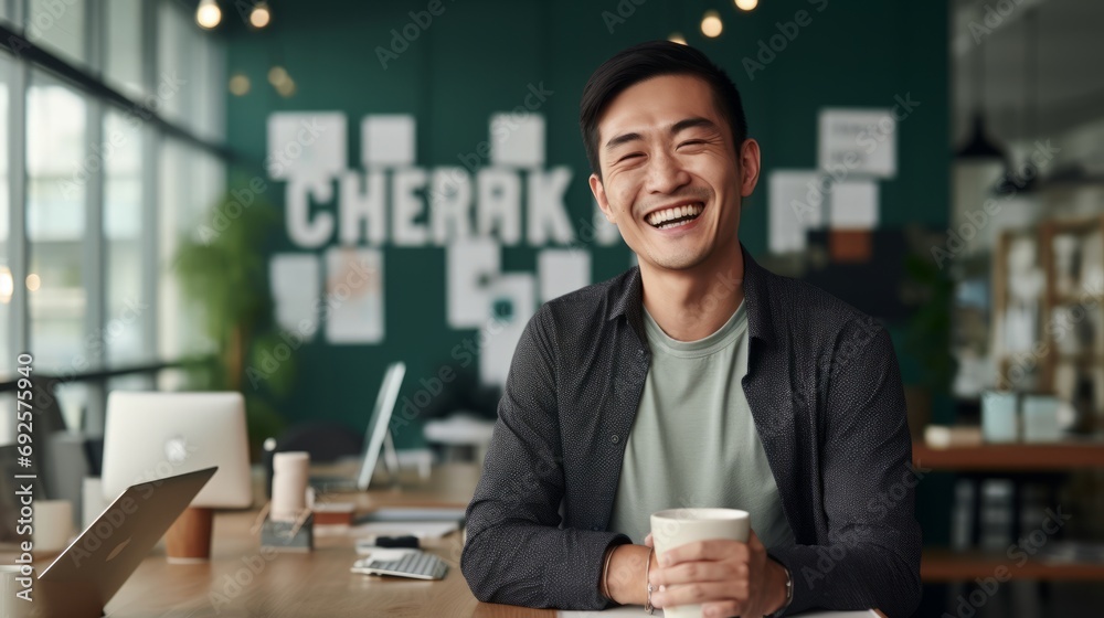 smart casual asian business owner small business management smile ...