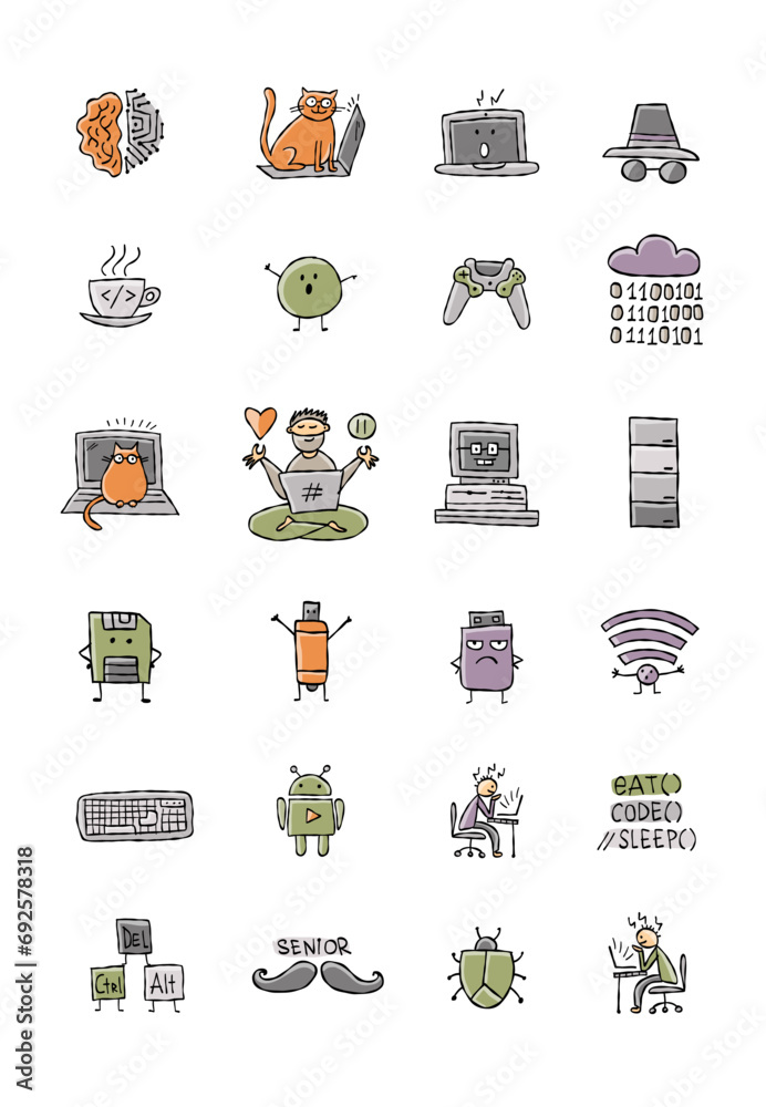 IT concept art, icons set for your design. Programming coding, software ...