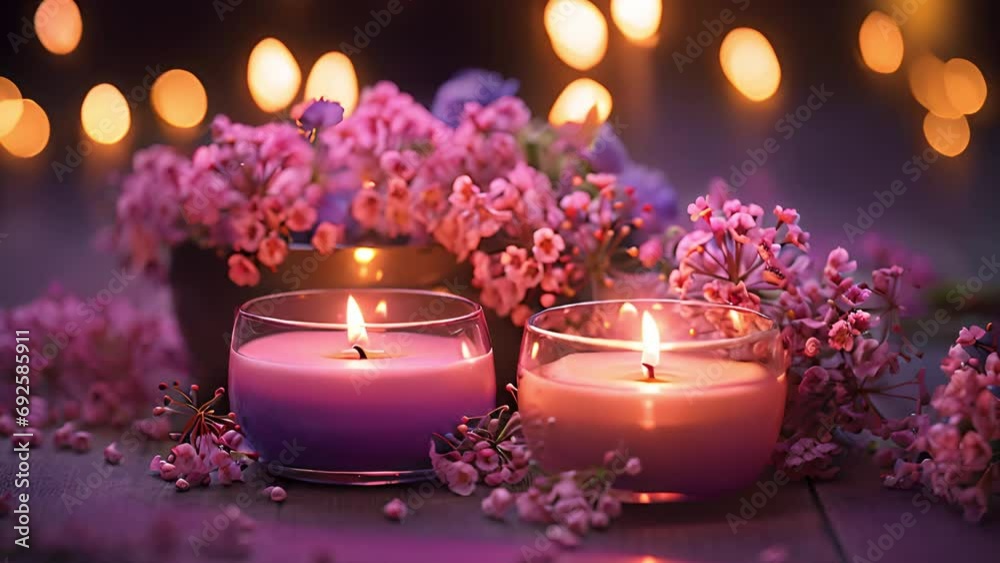 Advent pastel pink Candles Burning In The Dark With Purple golden ...