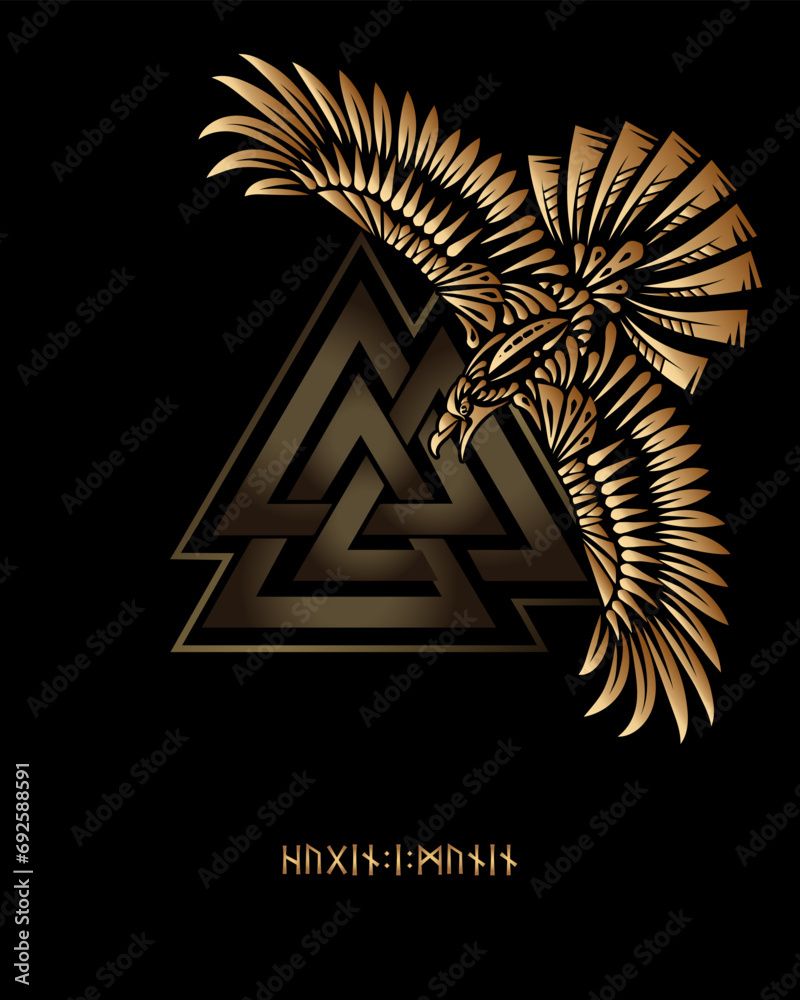 Odin's Celtic Raven. Scandinavian tattoo. Runic symbols in the Old ...