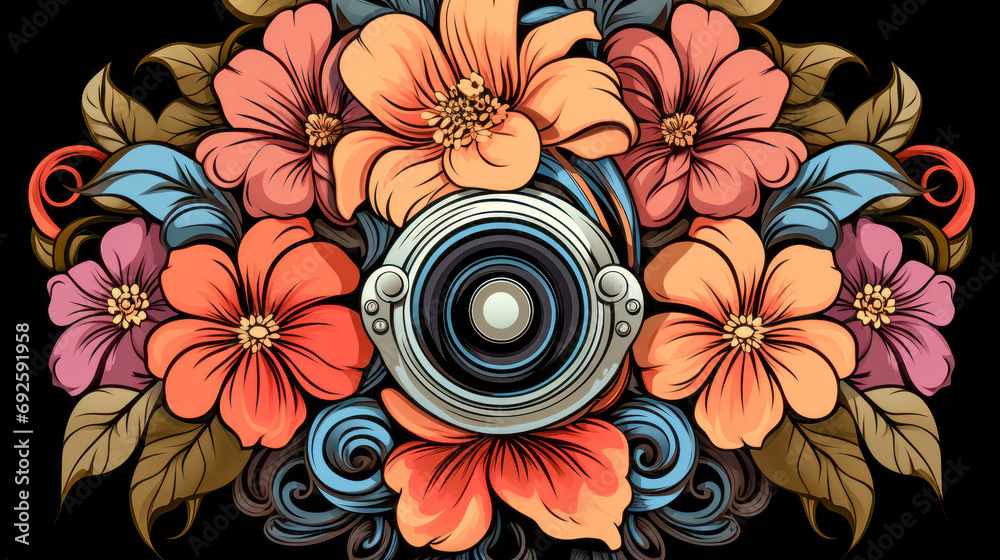 Graphic Illustration 1960s vintage retro hippie movement flower power ...