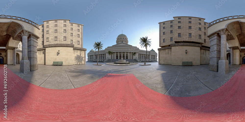 plaza with palm trees red carpet, vr environment equirectangular 360° x ...