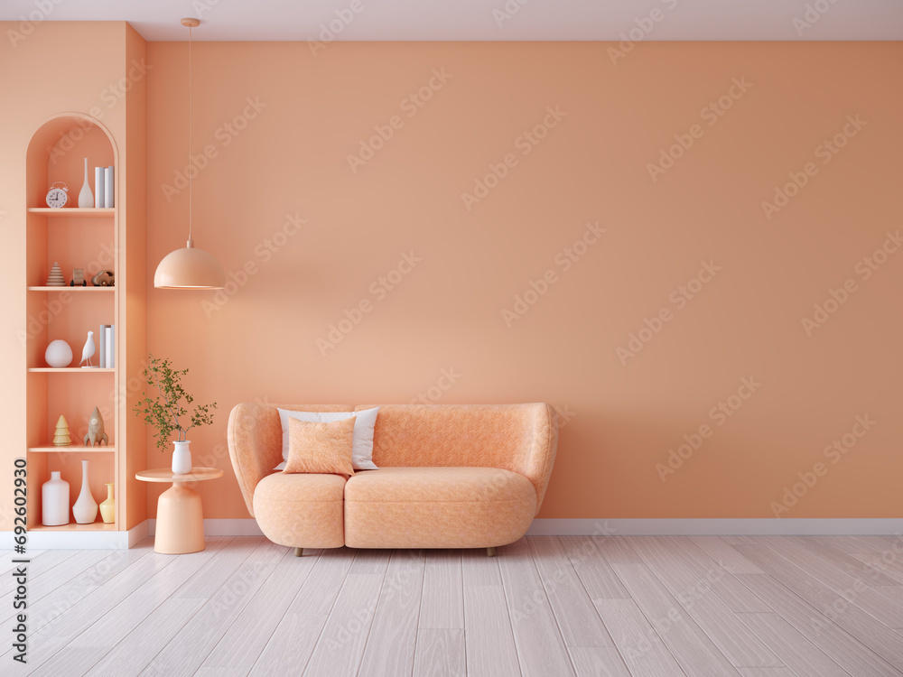 Peach fuzz room ,minimal interior livingroom. peach sofa with peach ...