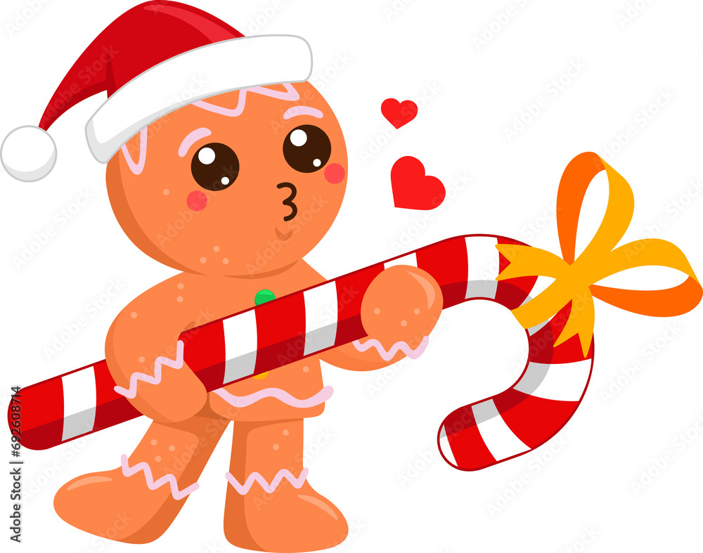 Cute Christmas Gingerbread Man Cartoon Character Sends Kisses And ...