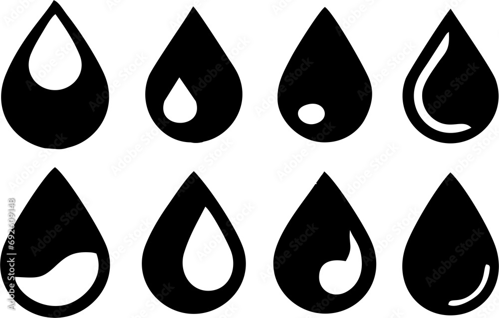 Water,oil petroleum droplets, symbol of fuel and energy. Drops icons set. Flat droplet logo ...