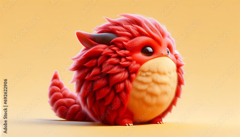 Cute red baby dragon. Cartoon fluffy dragon character. Funny Fantasy ...