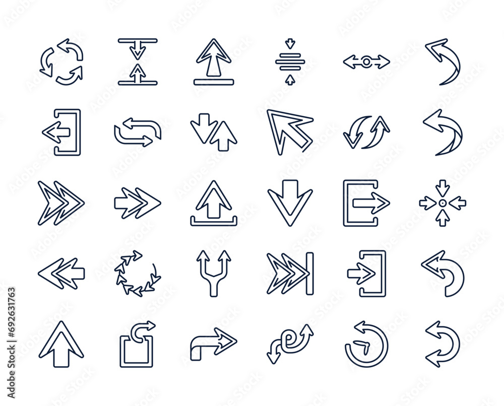 outline icons set from arrows concept. editable vector such as repeat, underline up arrow, exit ...
