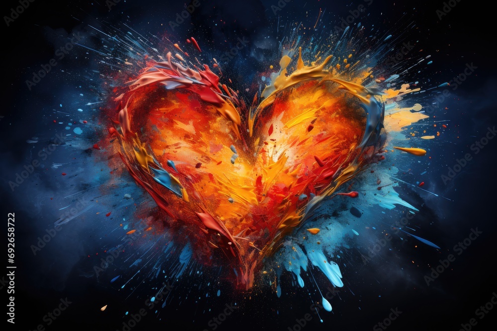 Conceptual image of love expressed through vibrant paint splatters ...