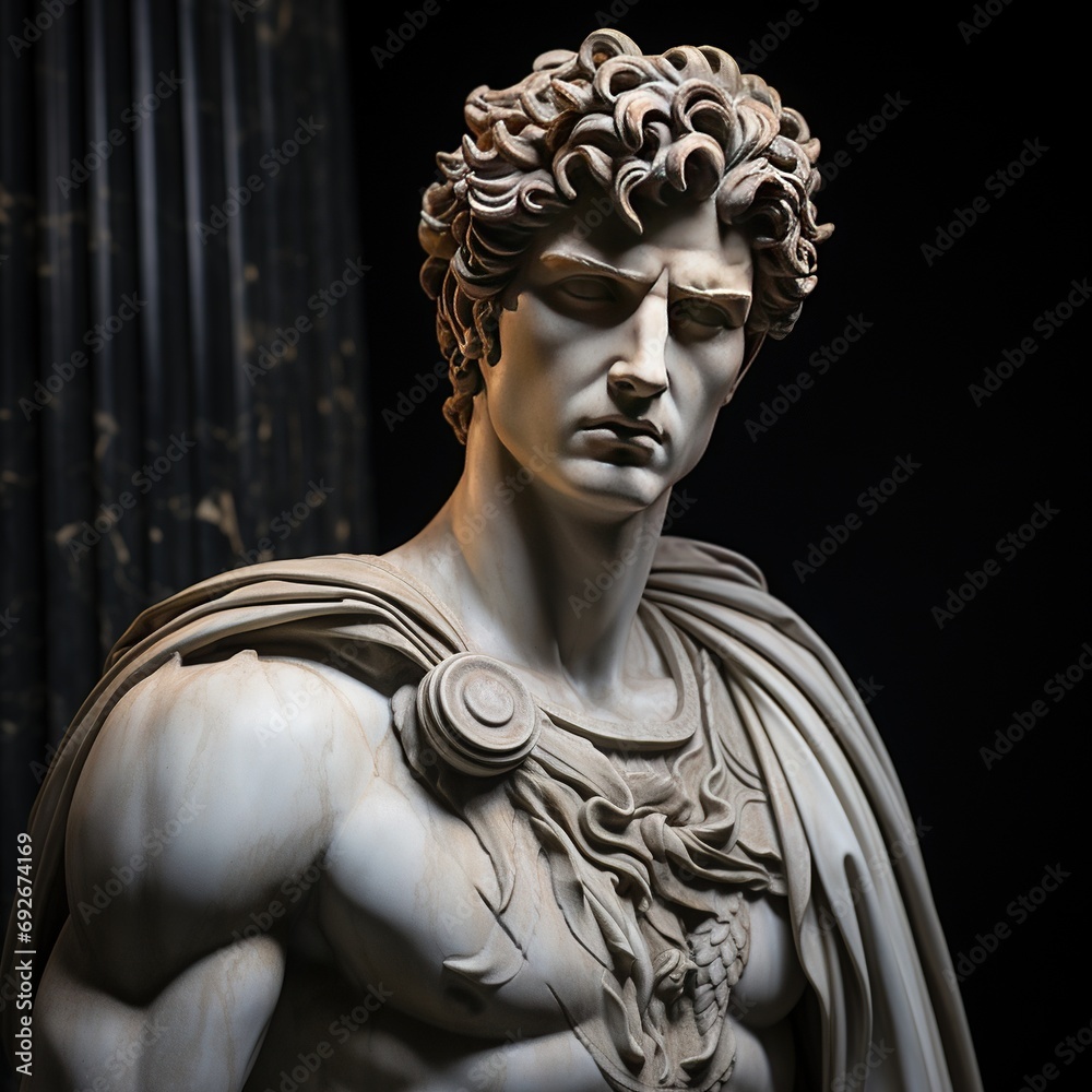 Abstract ancient roman, greek stoic person with a muscular body, marble ...