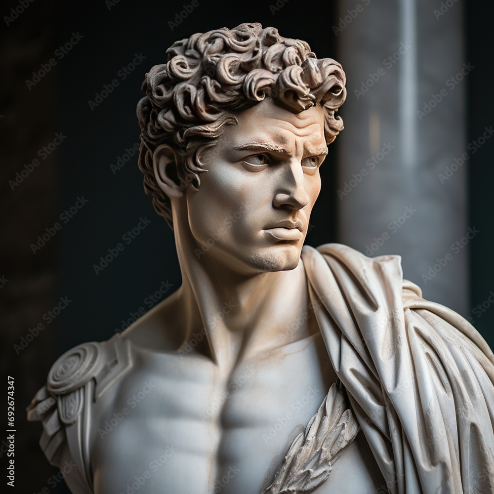 Abstract ancient roman, greek stoic person with a muscular body, marble ...