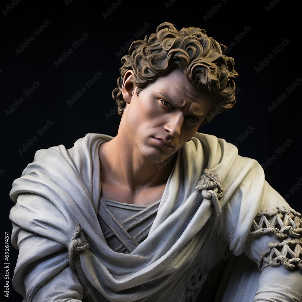 Abstract ancient roman, greek stoic person with a muscular body, marble ...