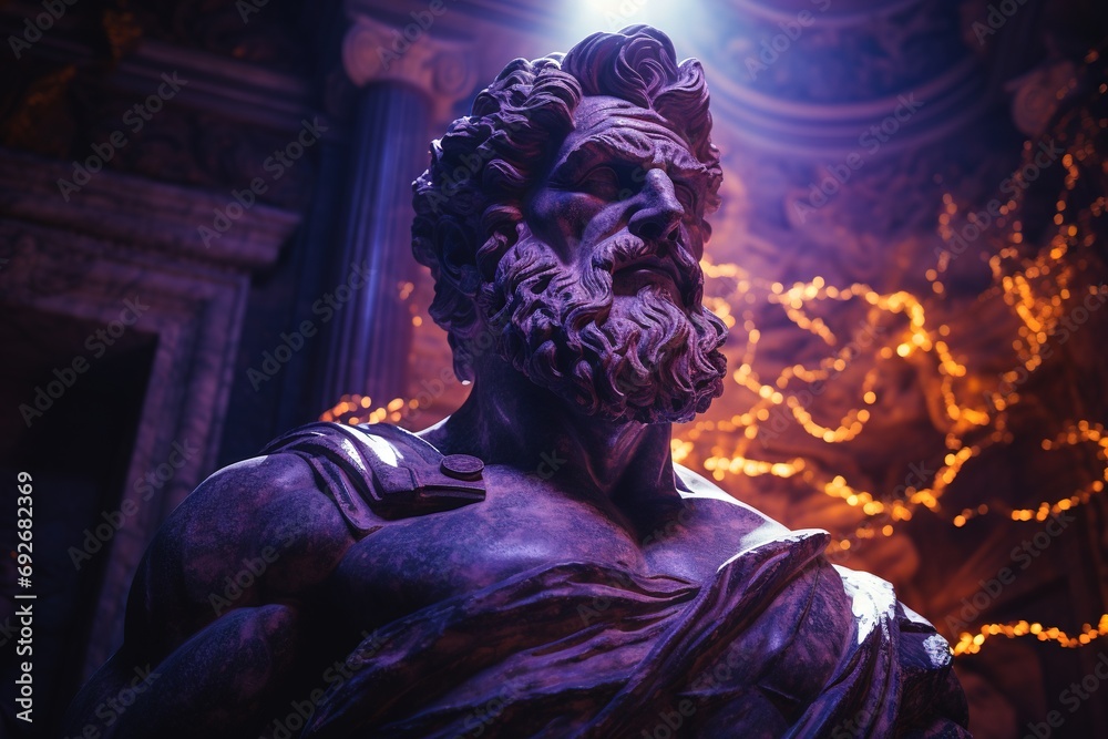 Abstract ancient roman, greek stoic person with a muscular body, marble ...