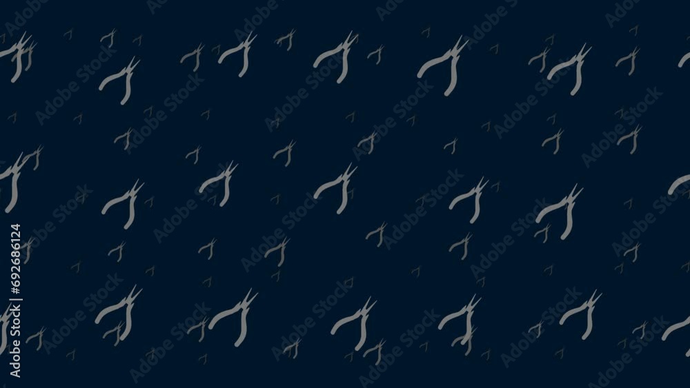 Round pliers symbols float horizontally from left to right. Parallax fly effect. Floating ...