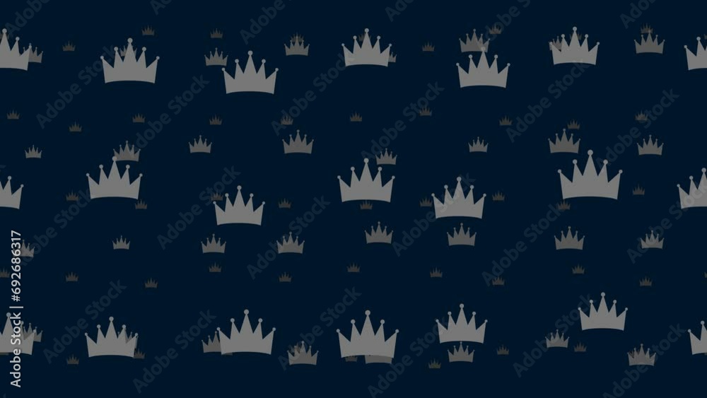 Crown symbols float horizontally from left to right. Parallax fly ...