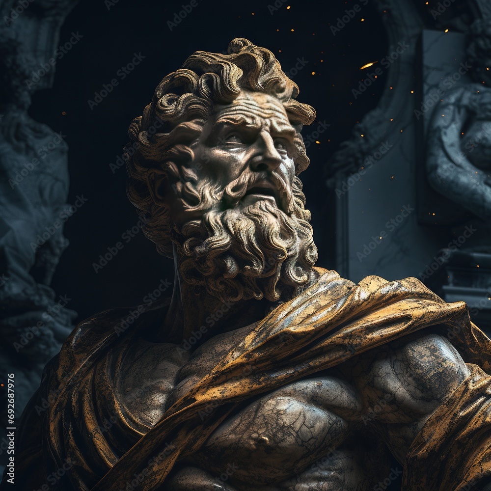 Abstract ancient roman, greek stoic person with a muscular body, marble ...