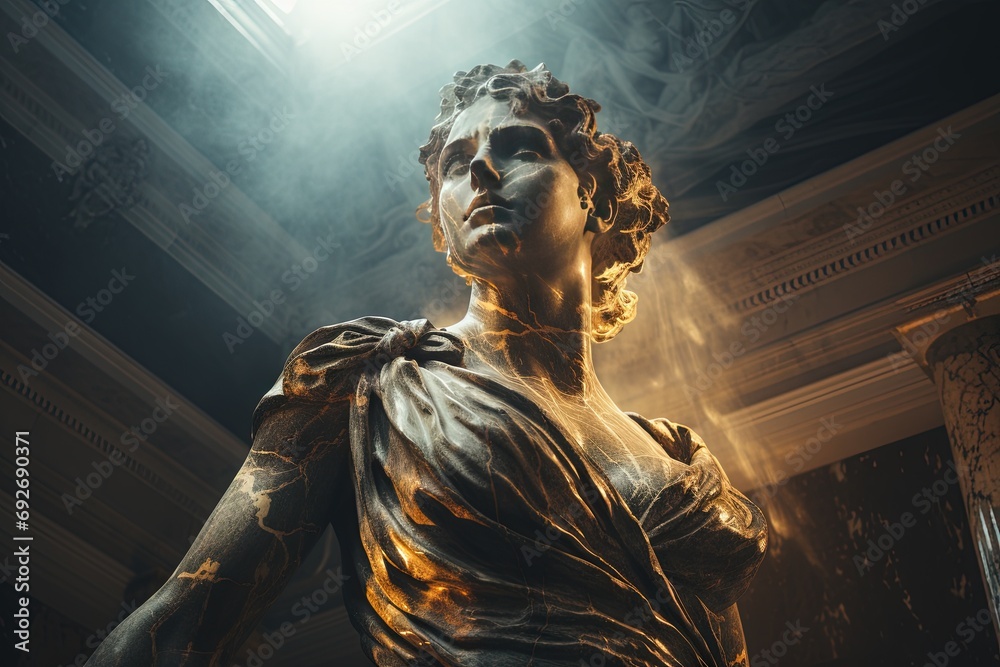 Abstract ancient roman, greek stoic person with a muscular body, marble ...