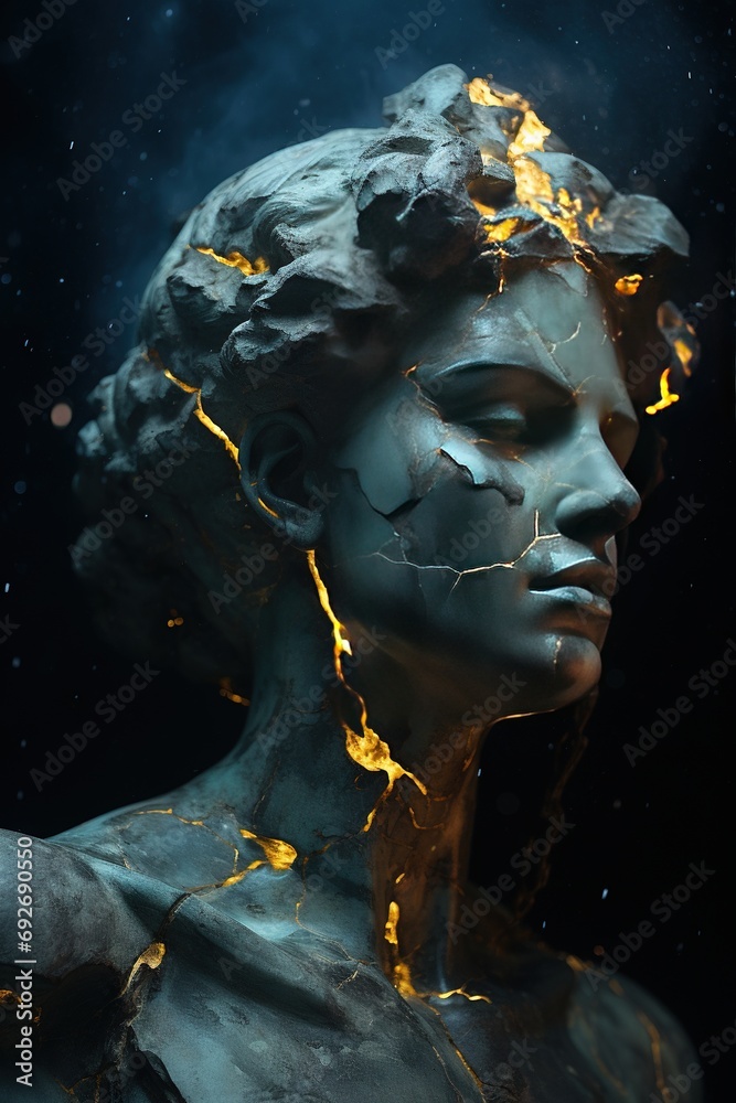 Abstract ancient roman, greek stoic person with a muscular body, marble ...