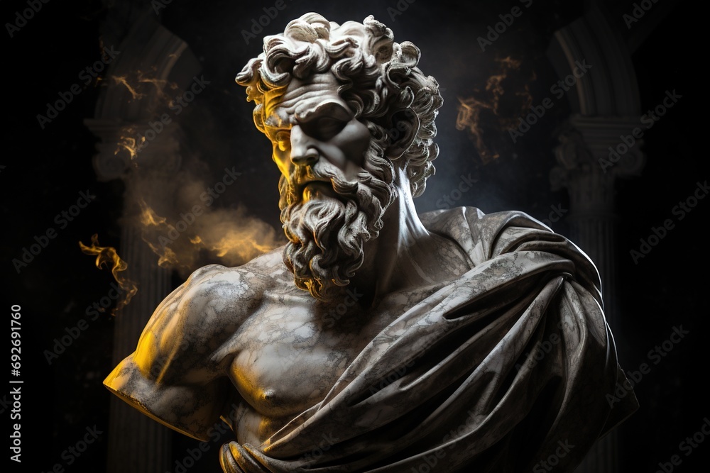 Abstract ancient roman, greek stoic person with a muscular body, marble ...