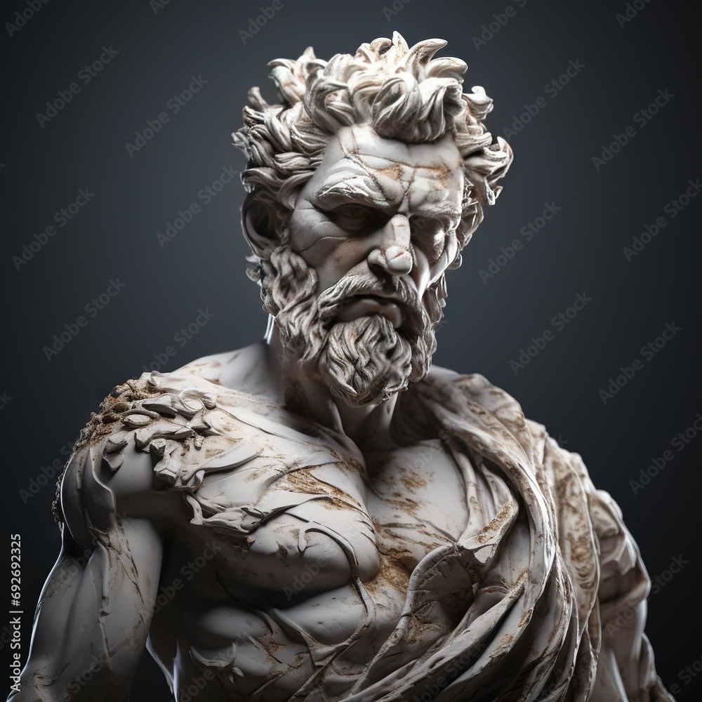 Abstract ancient roman, greek stoic person with a muscular body, marble ...