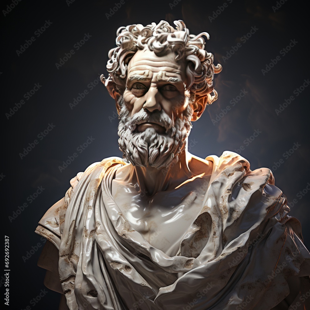 Abstract ancient roman, greek stoic person with a muscular body, marble ...