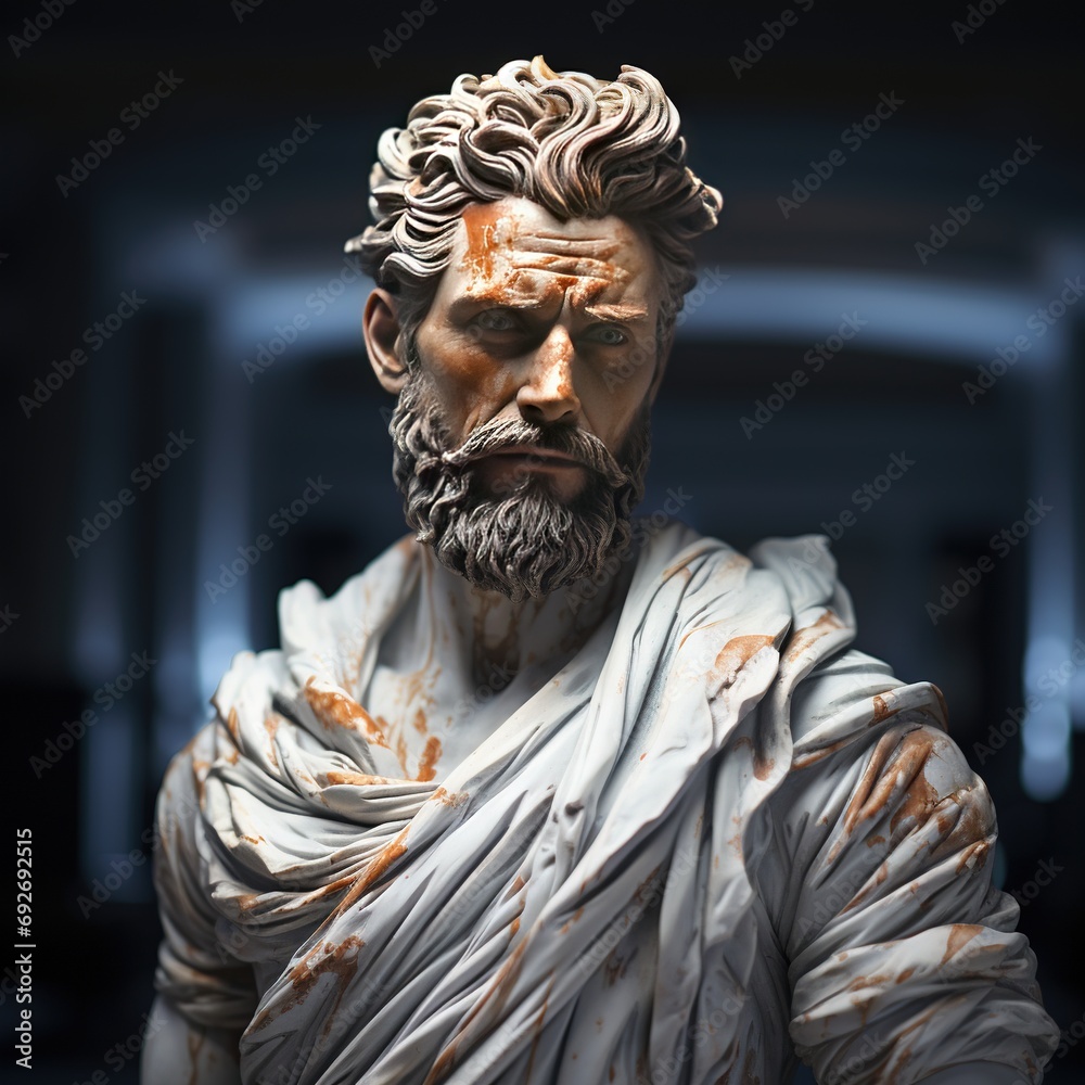 Abstract ancient roman, greek stoic person with a muscular body, marble ...