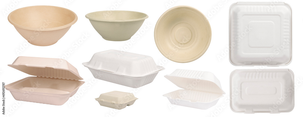 Disposable food packaging products made from paper pulp bagasse Stock ...