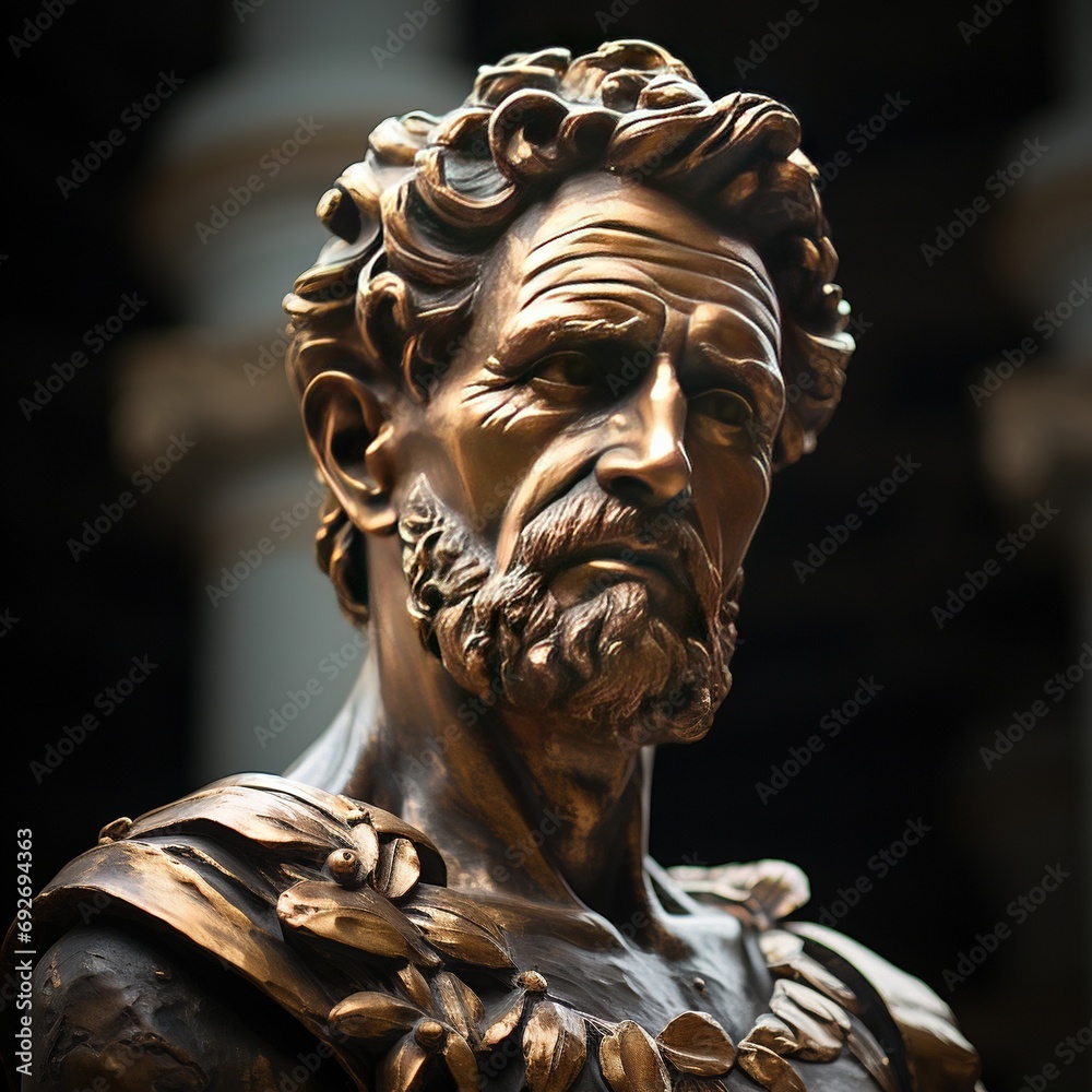 Abstract ancient roman, greek stoic person with a muscular body, marble ...